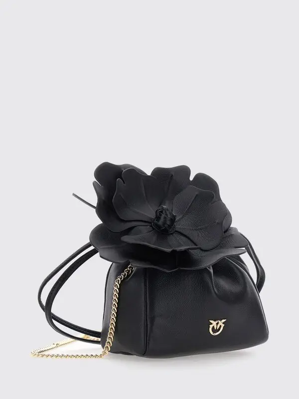 Pinko Leather Mini Bucket Bag With Love Birds Logo And Rhinestones