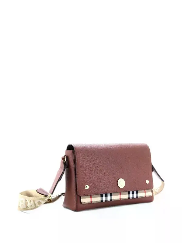 Burberry Note Leather With Vintage Check Canvas Medium Crossbody Bag - Brown
