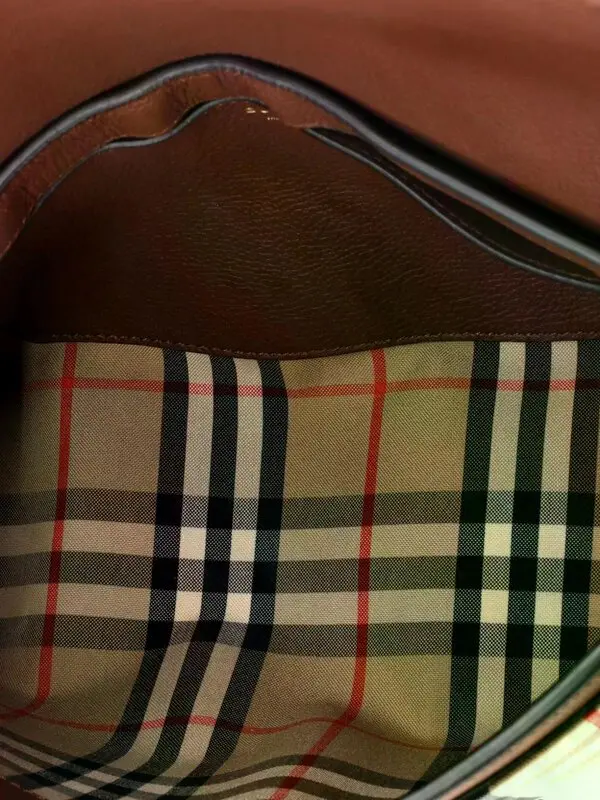 Burberry Note Leather With Vintage Check Canvas Medium Crossbody Bag