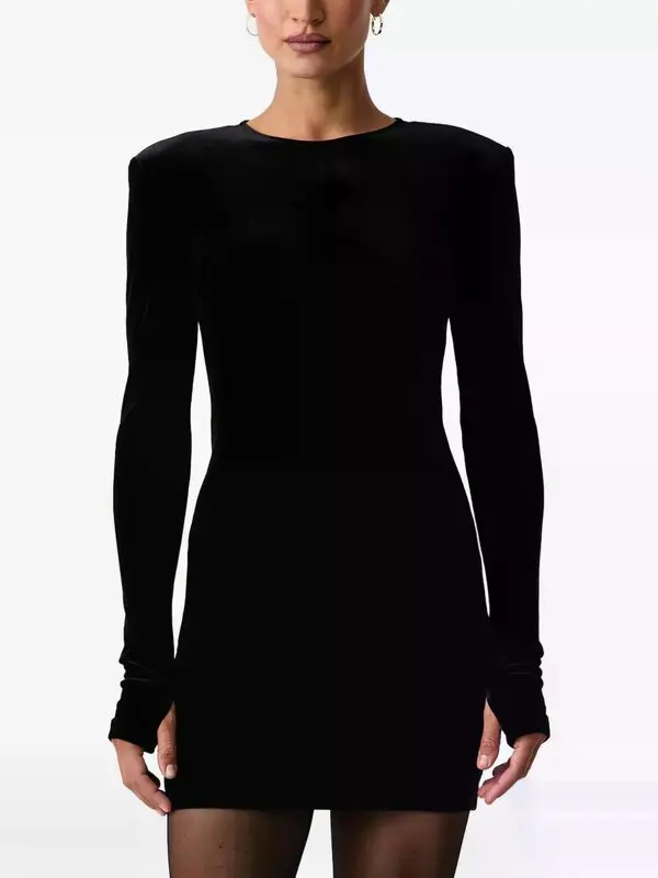 Armani Exchange Padded-shoulder Velvet Mini Dress - Black
