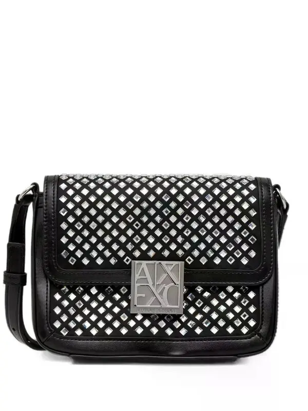 Armani Exchange Crystal-embellished Logo-plaque Mini Crossbody Bag - Black