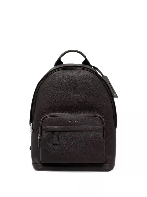 TRUSSARDI Office Pebbled Leather Backpack - Brown