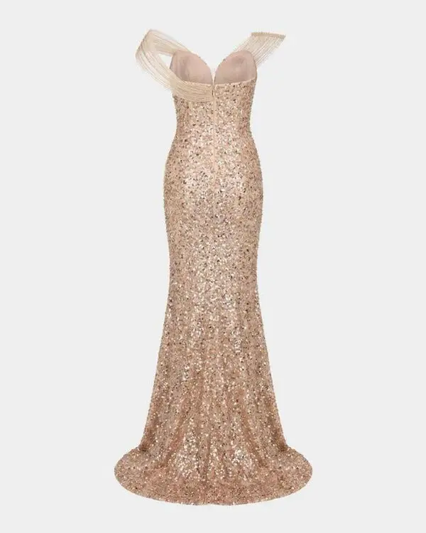 Mac Duggal Crystal-embellished Sequined Asymmetric Gown