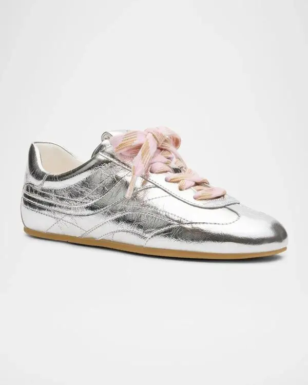 STUART WEITZMAN Vander Metallic Leather Low-top Sneakers