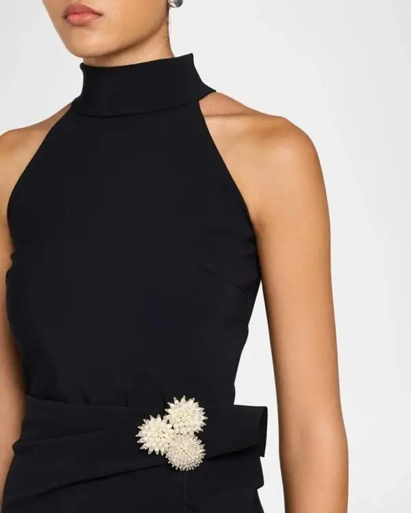 Chiara Boni La Petite Robe Gudrum Embellished Jersey Halterneck Gown - Black