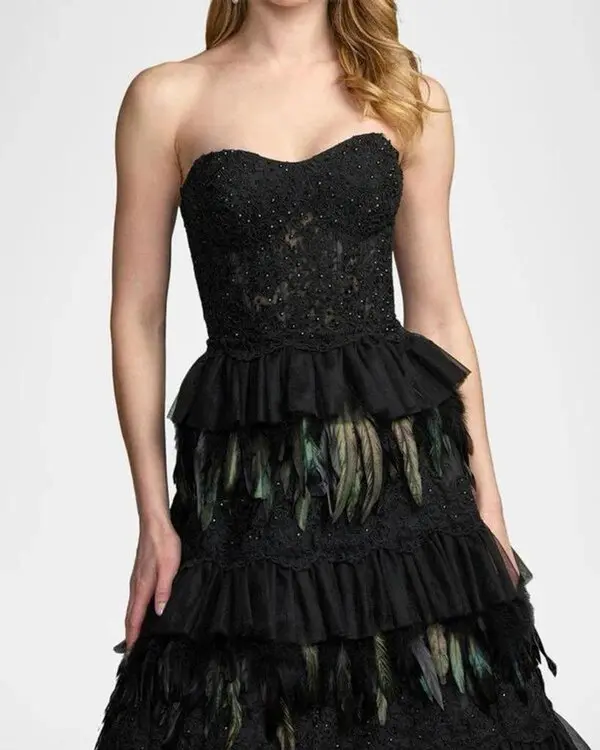 Mac Duggal Embellished Tiered Strapless Gown - Black