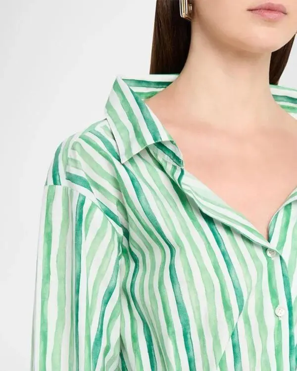 Rosie Assoulin Falling Off The Shoulder Striped Poplin Mini Shirtdress - Green