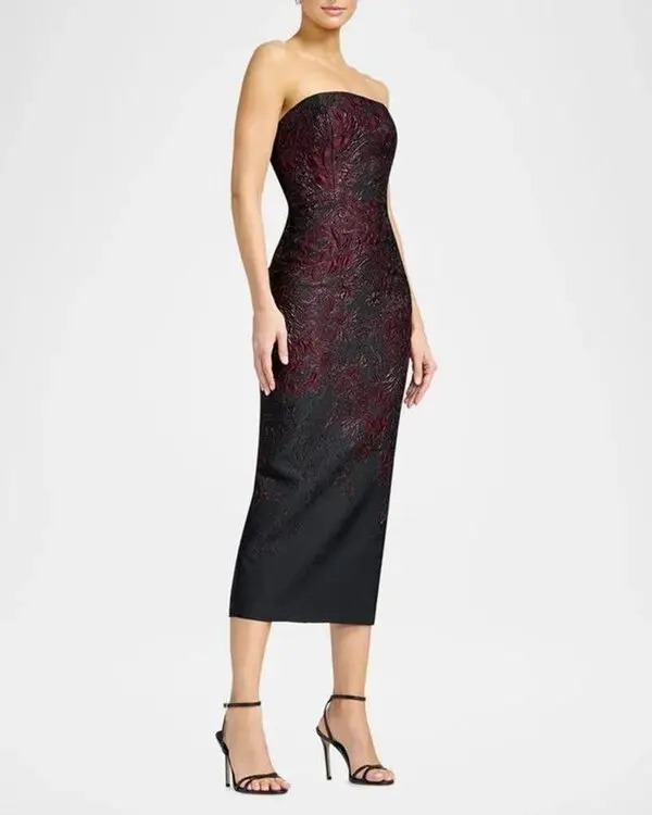Dress The Population Viviana Strapless Floral Tea-length Dress