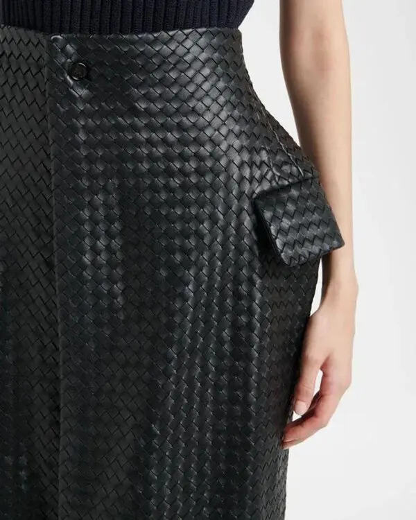 Bottega Veneta Intrecciato Leather Pockets Midi Skirt