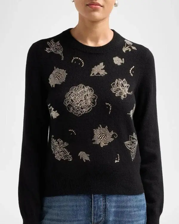 Libertine Golden Flora Shrunken Cashmere Sweater - Black