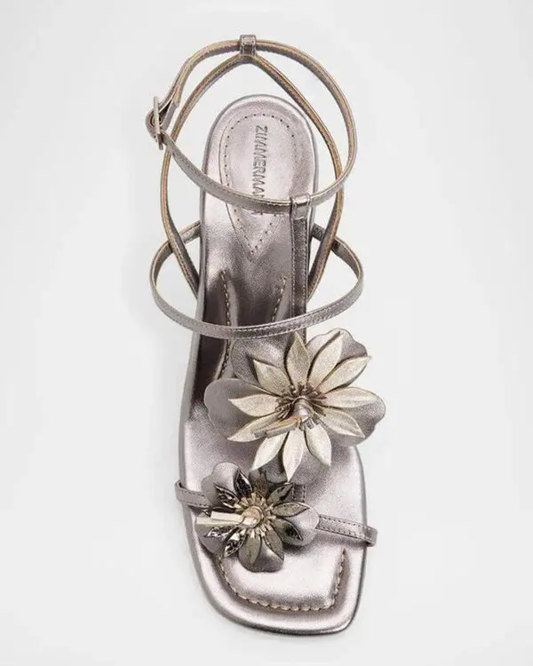 Zimmermann 85mm Belara Metallic Leather Sandals - Silver