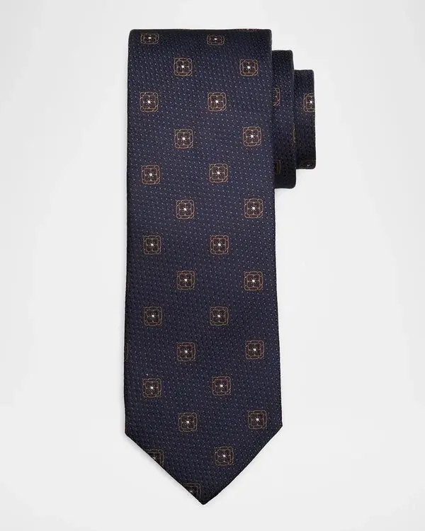 Canali Apos;s Medallion Jacquard Silk Tie - Navy