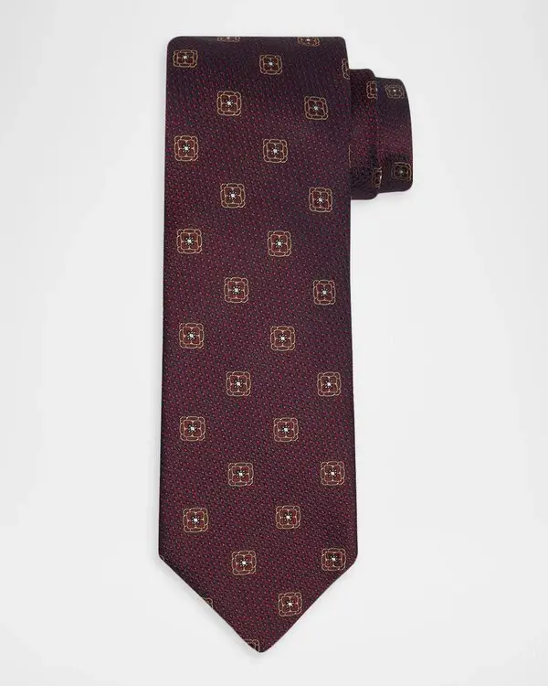 Canali Apos;s Medallion Floral Silk Tie - Red