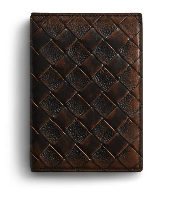 Bottega Veneta Leather Intrecciato Passport Case - Silver