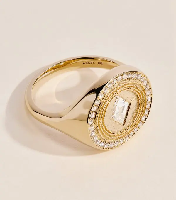AZLEE Yellow And Diamond Lonzenge Signet Ring