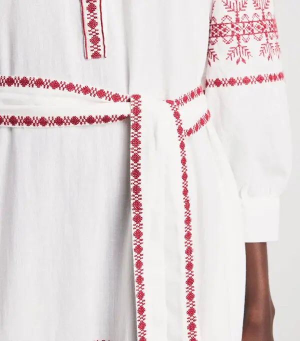 Melissa Odabash Cotton-linen Embroidered Hillary Midi Dress