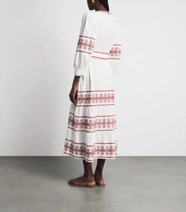Melissa Odabash Cotton-linen Embroidered Hillary Midi Dress