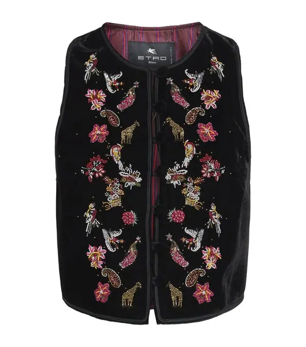 Etro Velvet Embellished Cropped Waistcoat