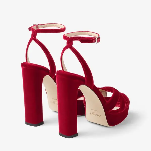 JIMMY CHOO Kove 120 Black Velvet Platform Sandals