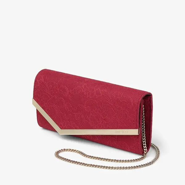JIMMY CHOO Emmie Ruby Red Lace Clutch Bag