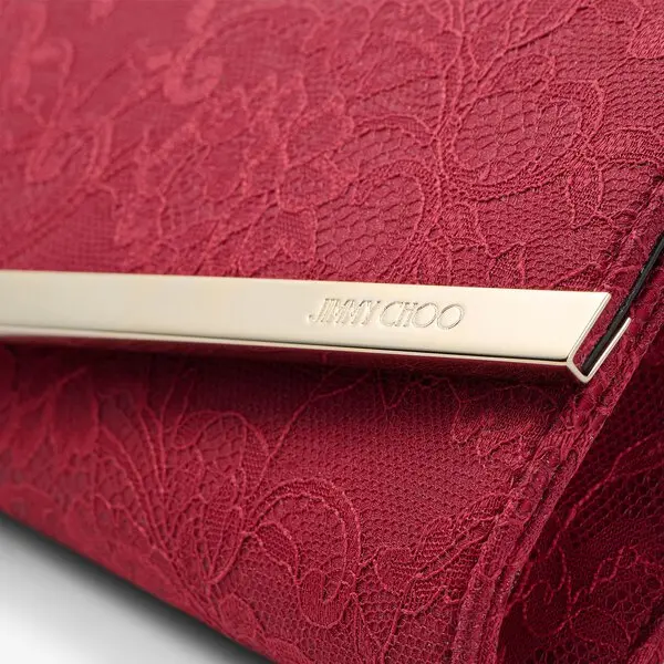 JIMMY CHOO Emmie Ruby Red Lace Clutch Bag