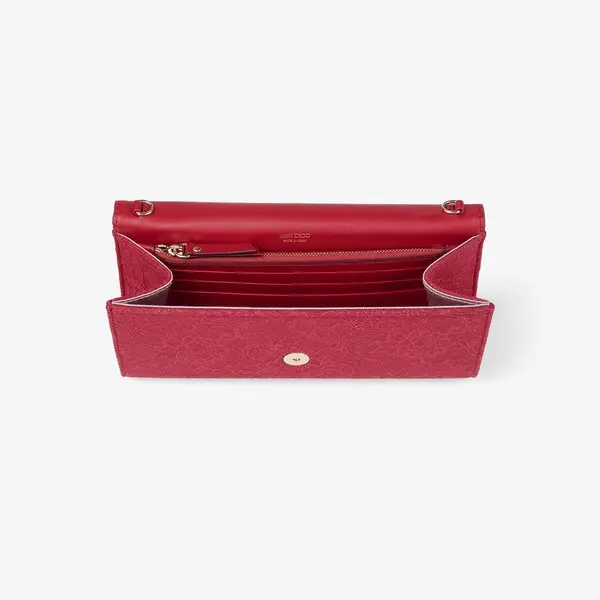JIMMY CHOO Emmie Ruby Red Lace Clutch Bag