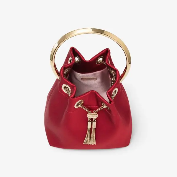 JIMMY CHOO Bon Bon Ruby Red Satin Bucket Bag