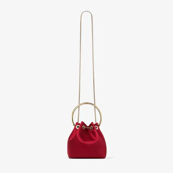 JIMMY CHOO Bon Bon Ruby Red Satin Bucket Bag
