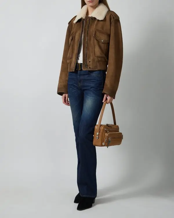 Acne Studios Jacket Suede Bomber Shearling Collar - Camel