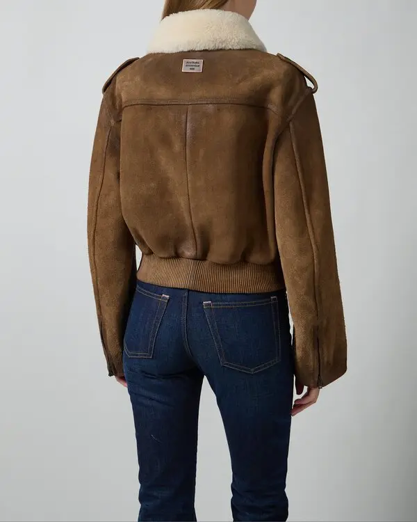 Acne Studios Jacket Suede Bomber Shearling Collar - Camel