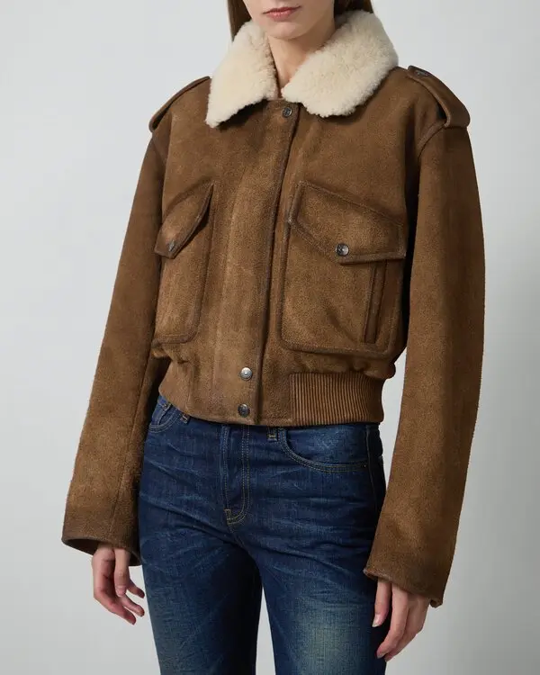 Acne Studios Jacket Suede Bomber Shearling Collar - Camel