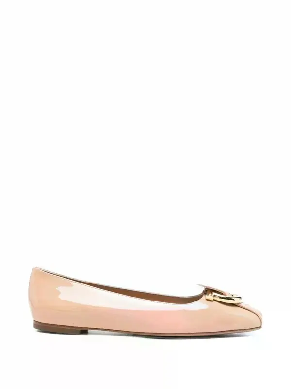 FERRAGAMO Gancini Patent-leather Ballet Flats - Neutrals