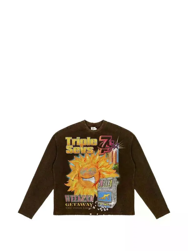 TRIPLE SEVENS Graphic-print Waffle-knit Sweater