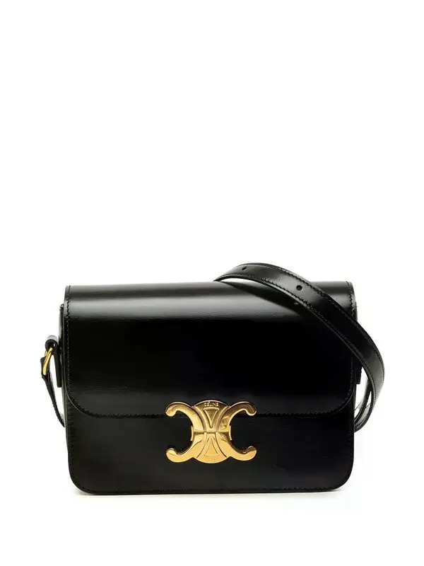 Celine 2022 Teen Shiny Calfskin Triomphe Crossbody Bag - Black