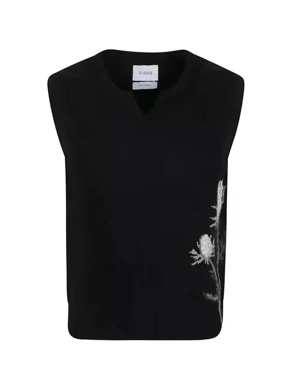 BARRIE Thistle-intarsia Notched-neck Top