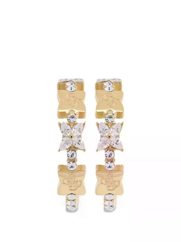 Guess Crystal-embellished Leaf Hoop Earrings - Gold