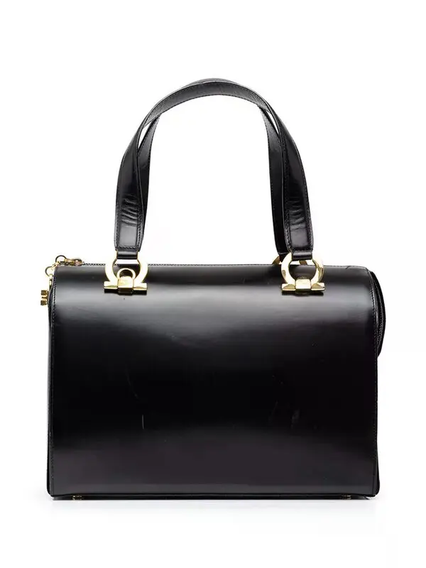 FERRAGAMO 1990-2000 Smooth Calfskin Gancini Boston Bag Satchel - Black