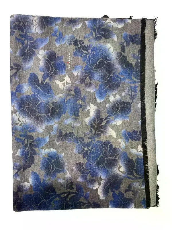 Kiton Floral-print Frayed Scarf