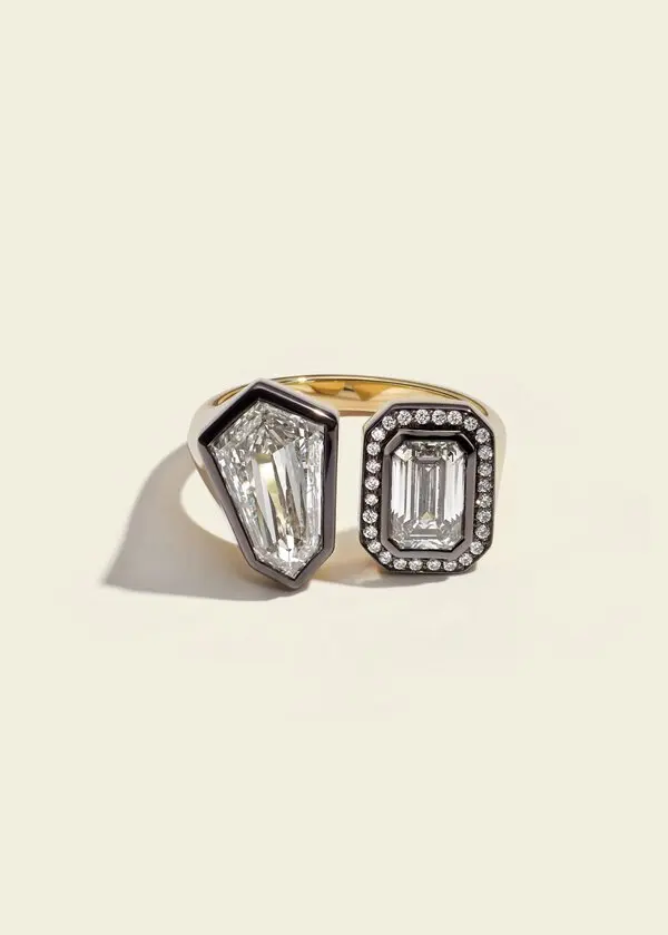 LUCY DELIUS Kite & Emerald Cut Diamond Toi And Moi Ring - Black