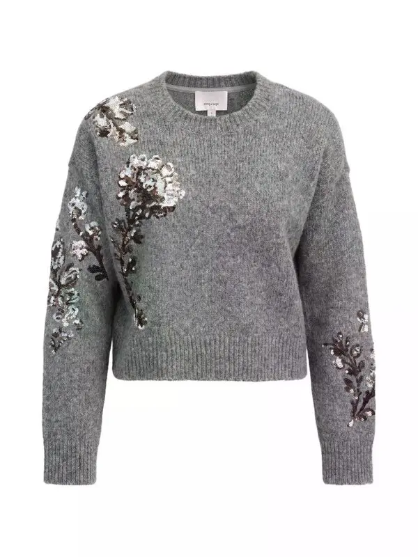 Cinq À Sept Esmerine Sequin-embellished Floral-motif Sweater - Grey