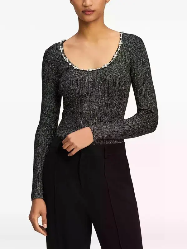 Cinq À Sept Aminta Crystal-embellished Ribbed T-shirt