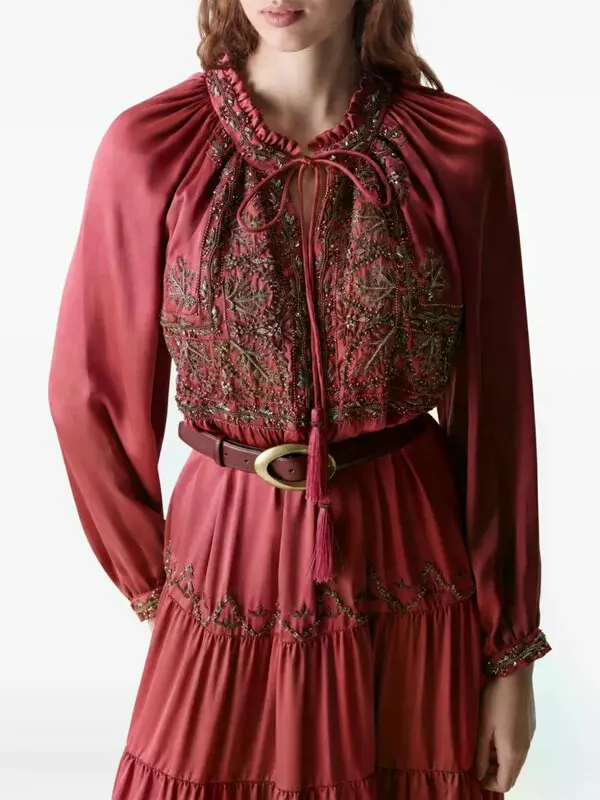 FORTELA Arsia Embroidered Silk Midi Dress