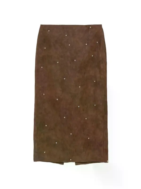 RAME Stud-embellished Suede-effect Midi Skirt