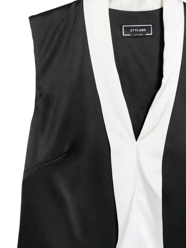 STYLAND Shawl-collar Contrast Blouse