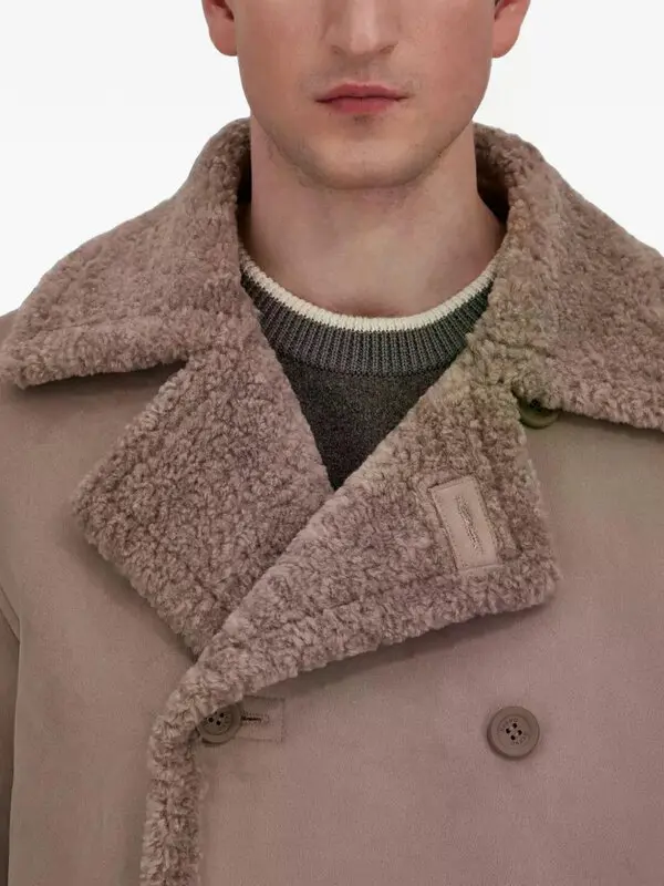 Herno Faux-shearling Double-breasted Peacoat