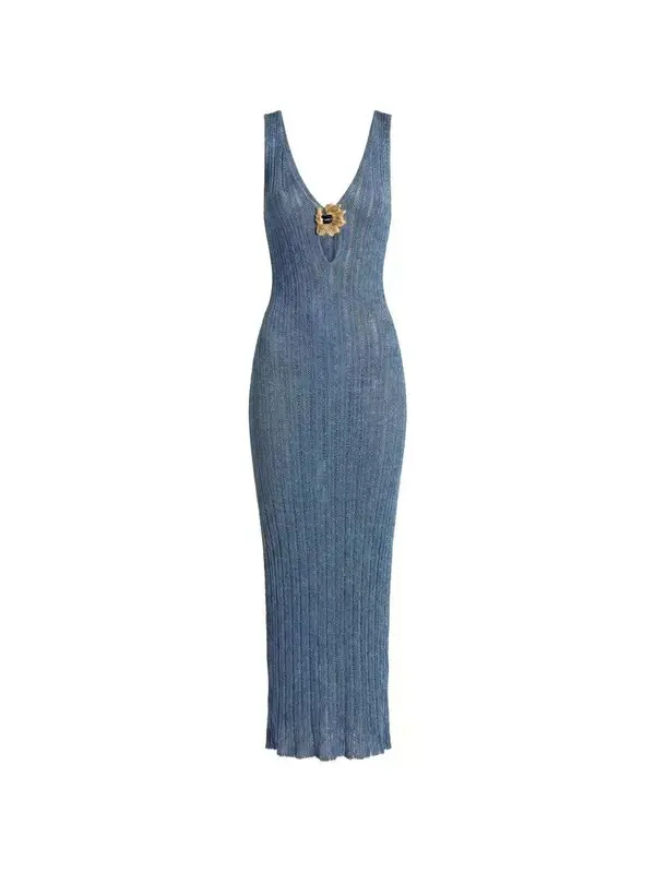 MOEVA Antibes Floral-embellished Knitted Maxi Dress