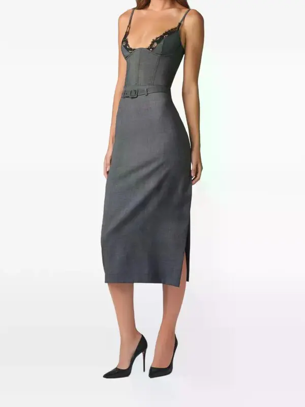 Kiki De Montparnasse Prince Of Wales Belted Midi Skirt - Grey