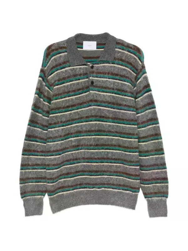 SSSTEIN Striped Polo-collar Sweater
