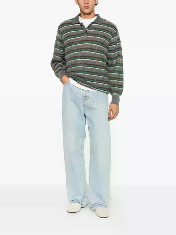 SSSTEIN Striped Polo-collar Sweater