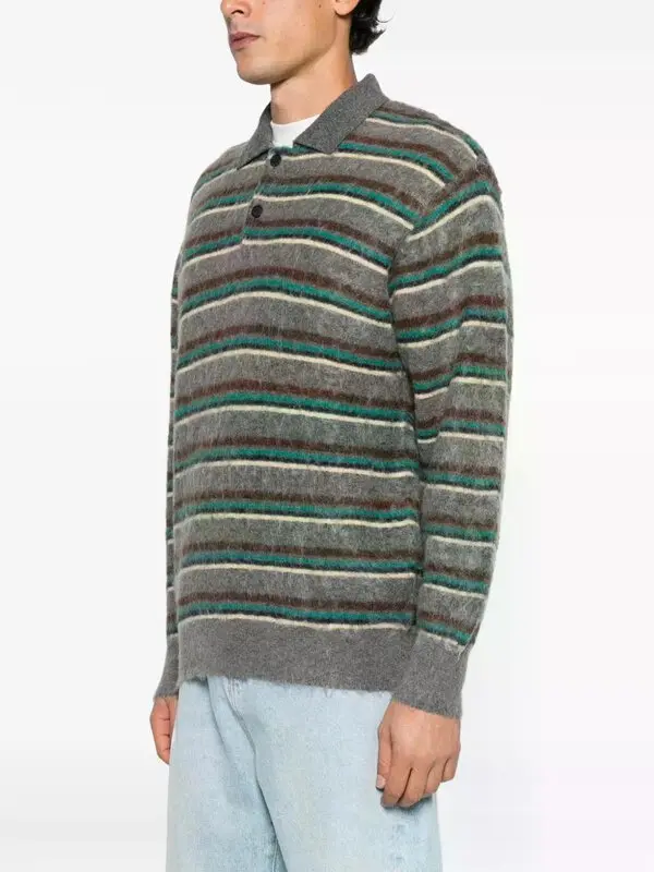 SSSTEIN Striped Polo-collar Sweater